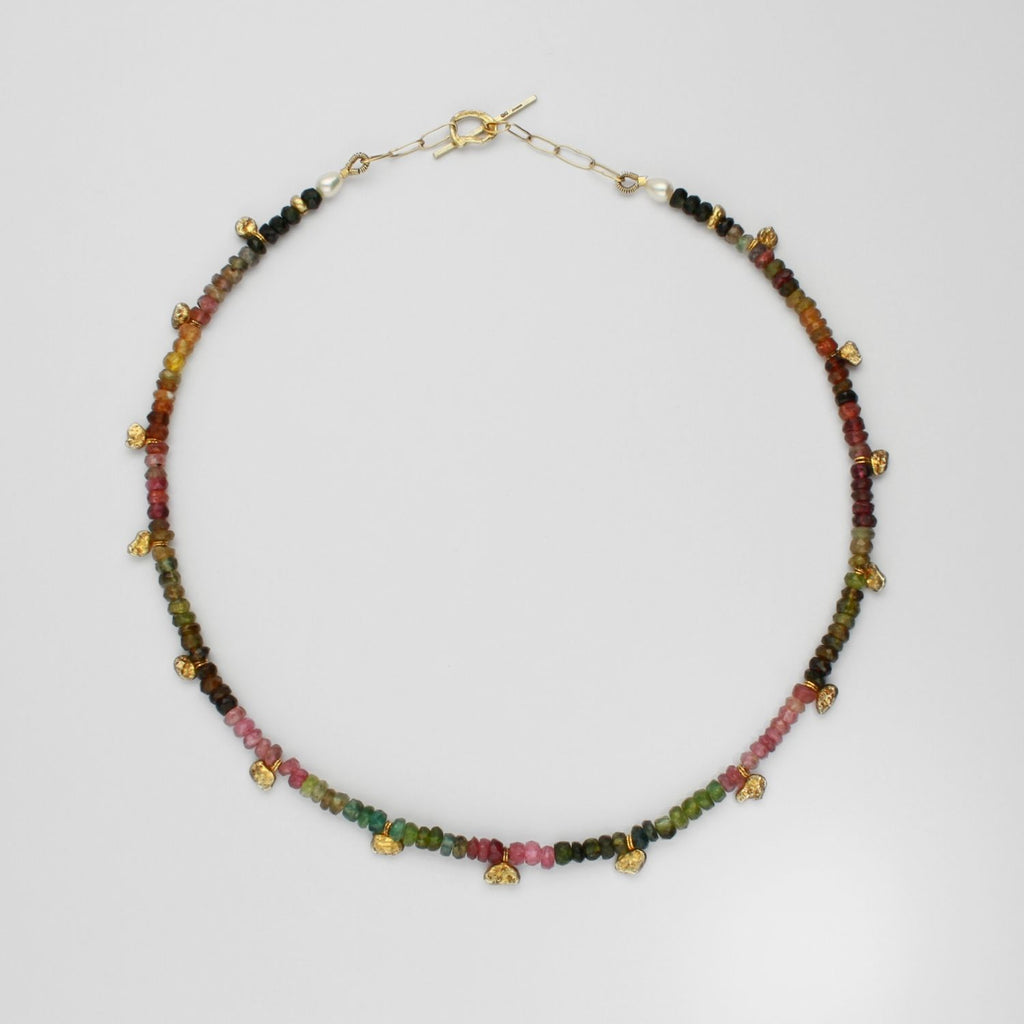 Tourmaline & pearl details beaded silver 18kt gold plated necklace by ...