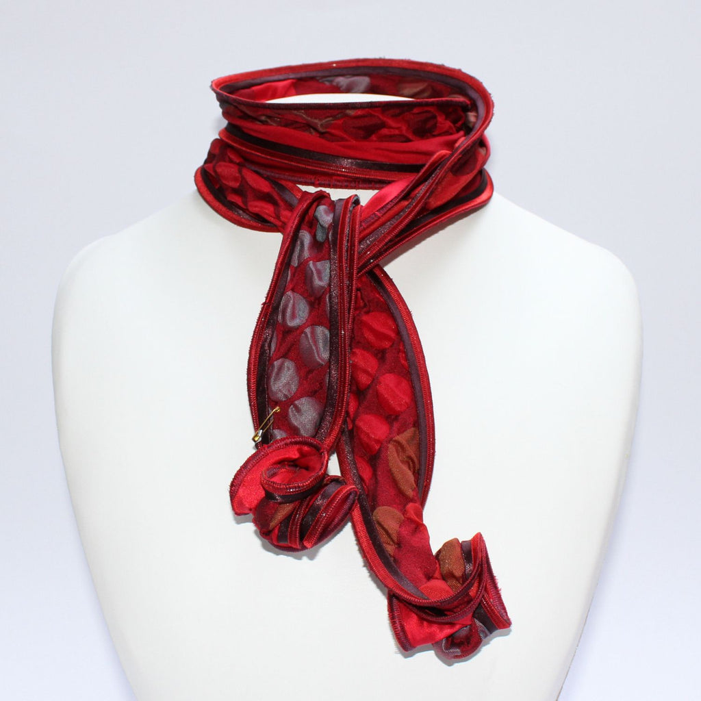 Bluebell red patterned scarf by Tammy Child – Mari Thomas Jewellery